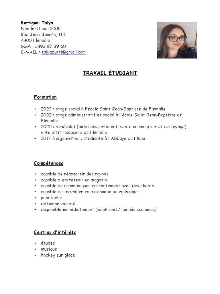 CV de Talya Buttignol - Étudiante | PDF