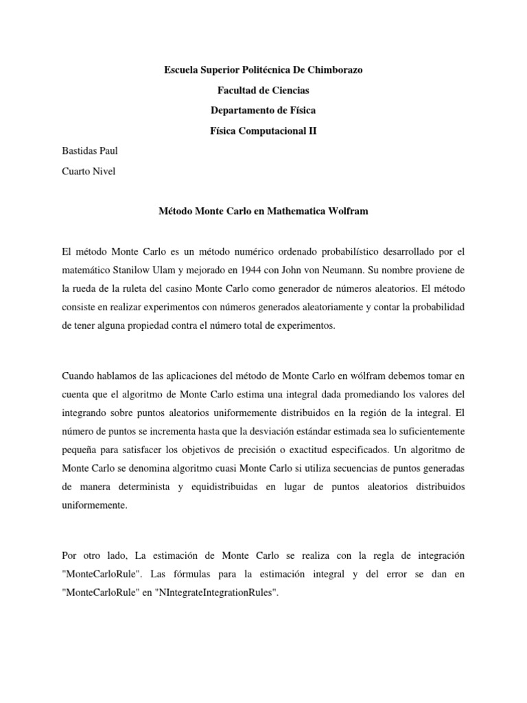 Metodo Monte Carlo En Mathematica Wolfram Pdf 