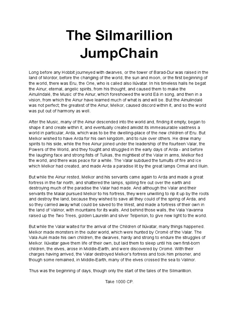 Silmarillion JumpChain 1.0 | PDF | Middle Earth | J. R. R. Tolkien