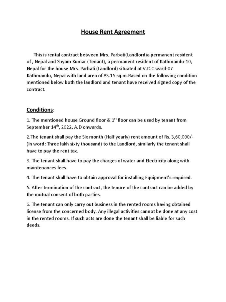 House Rent Agreement Final | PDF