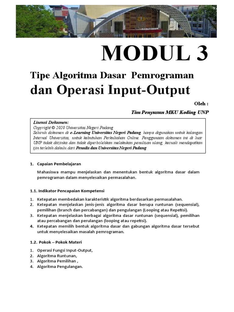 Modul 3 - TipeAlgoritmaDasar-InputOutput - Runtunan-01 | PDF