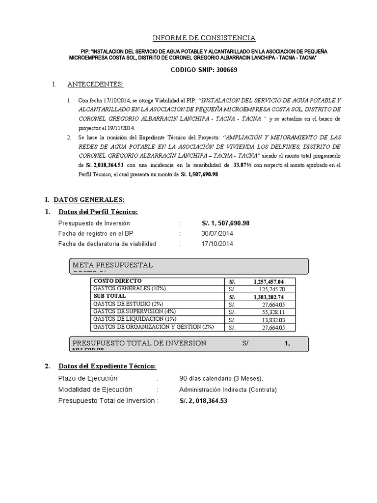 Informe de Consistencia - Costa Sol Ok | PDF | Presupuesto
