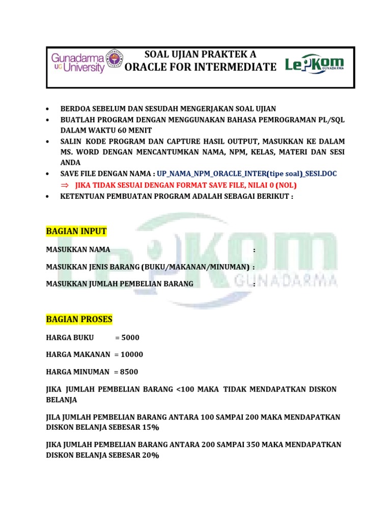 Soal Ujian Praktek-Oracle Intermediate - Versi A | PDF