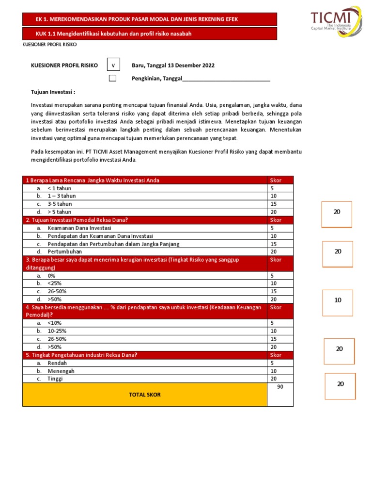 Kuesioner Profil Risiko Baru, Tanggal 13 Desember 2022 Pengkinian ...