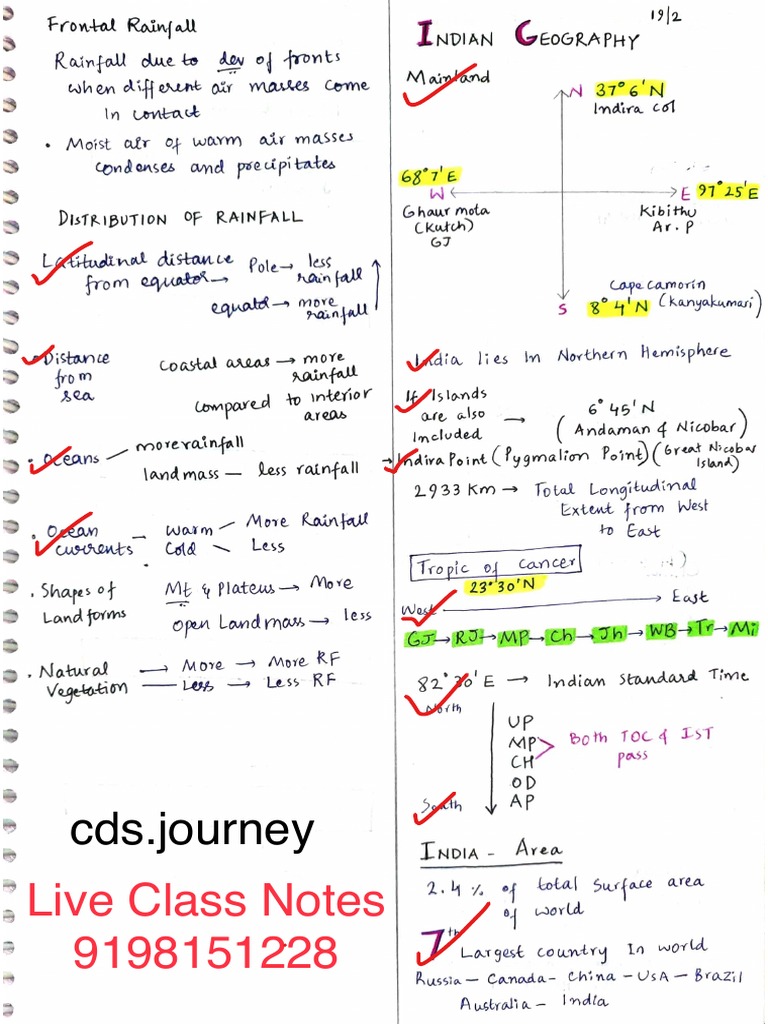 Geo Cds - Journey Live Class Notes .Indian Grography-1 | PDF
