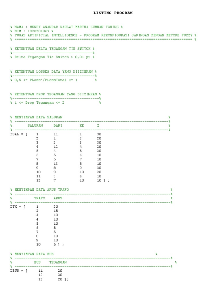 Program Rekonfigurasi Jaringan Dengan Menggunakan Matlab | PDF