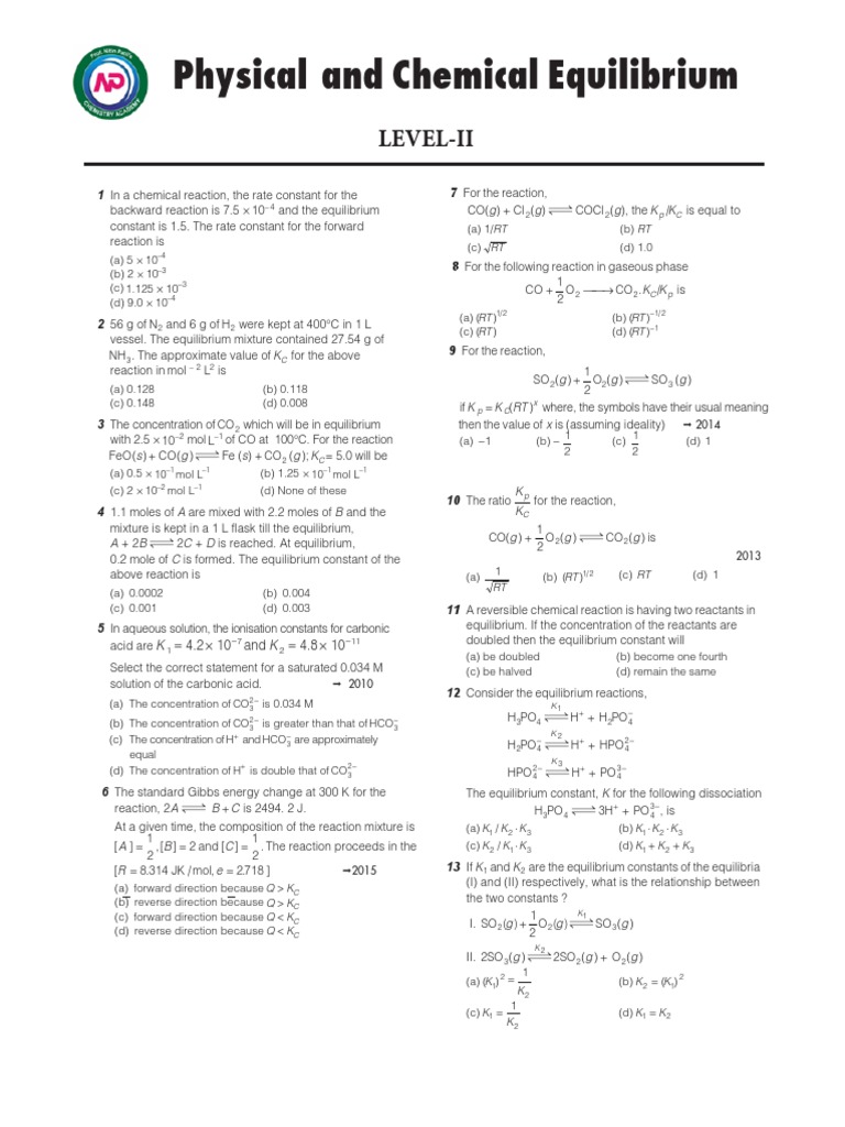 CHEMICAL EQUILIBRIUM MCQs_230307_232855 (1)_27165157 | PDF | Chemical ...