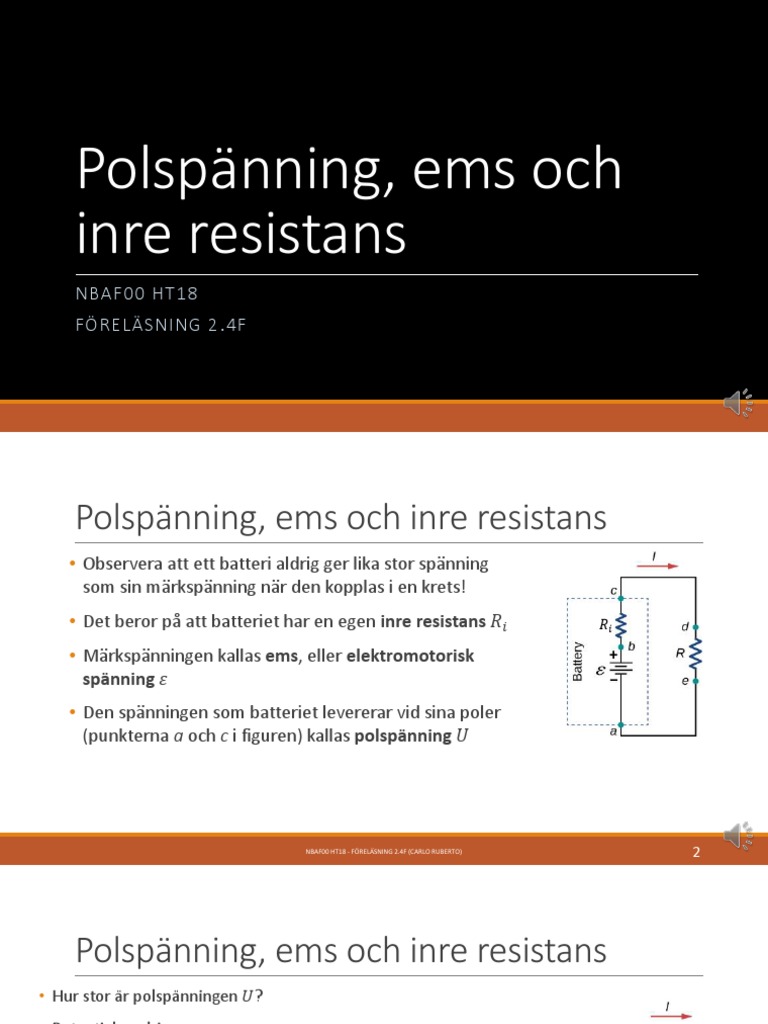 2.4f. Polspänning, Ems Och Inre Resistans + | PDF