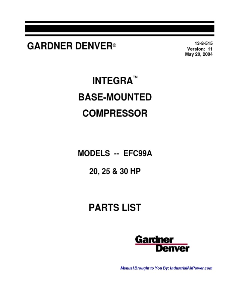 Gardner Denver: Models - Efc99A 20, 25 & 30 HP | PDF | Washer (Hardware ...