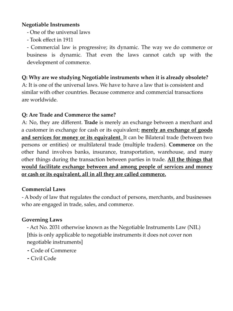 Nego Notes Complete | PDF | Negotiable Instrument | Cheque