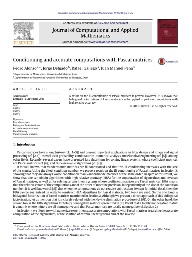 Conditioning Pascal Matrices Math | PDF | Matrix (Mathematics ...
