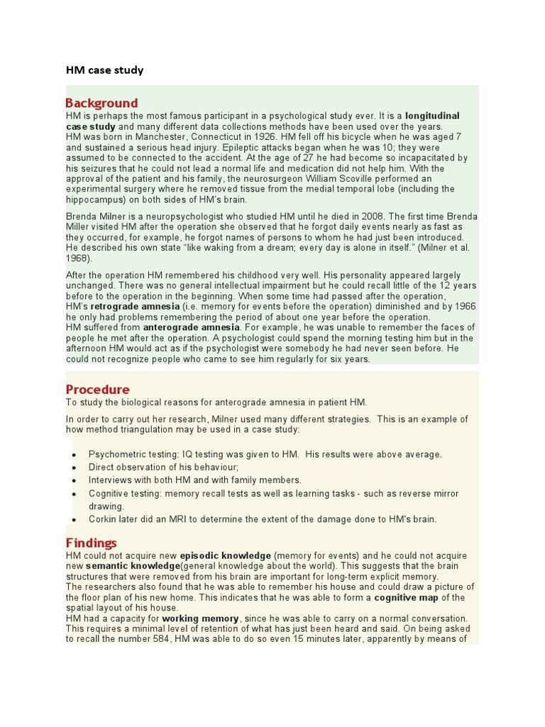 Case HM | PDF | Memory | Psychology