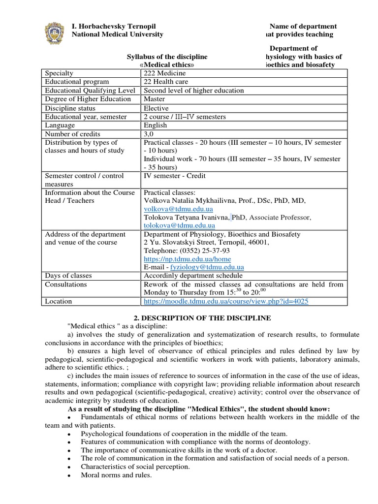 Medical Ethics (2 Course) | PDF | Bioethics | Psychiatry