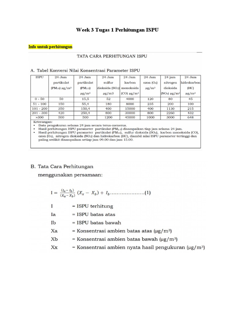 Week 3 Tugas 1 Perhitungan ISPU | PDF