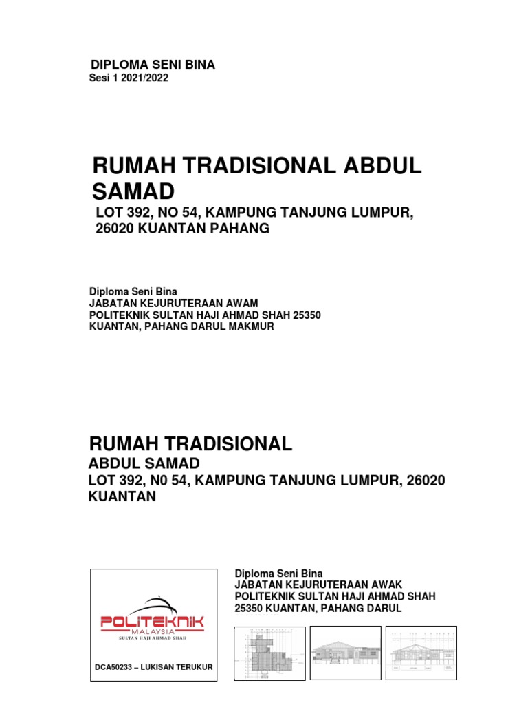 Laporan Lukisan Terukur Rumah Tradisional Abdul Samad | PDF
