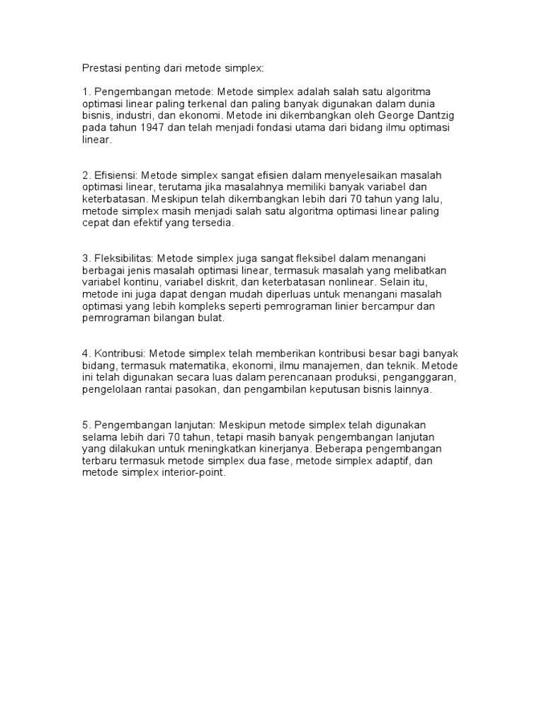 Prestasi Penting Dari Metode Simplex | PDF | Komputer