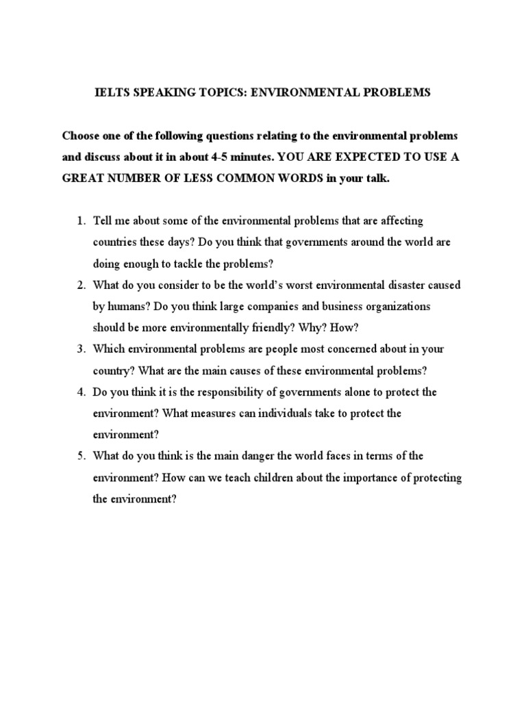IELTS Speaking: Environmental Issues | PDF | Self-Improvement | Wellness