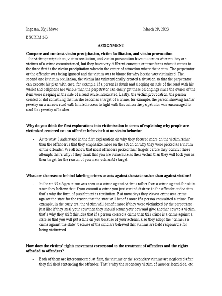Comparing and Contrasting Victim Precipitation, Facilitation, and ...