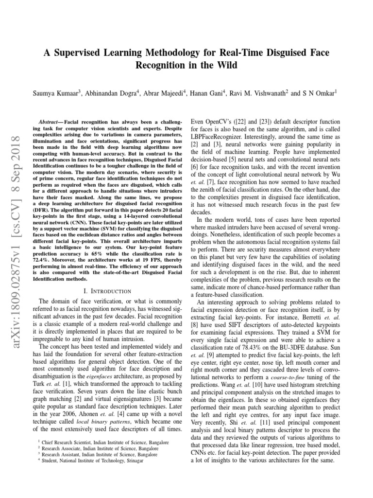 A Supervised Learning Methodology For Real-Time Disguised Face Recognition in The Wild | PDF ...