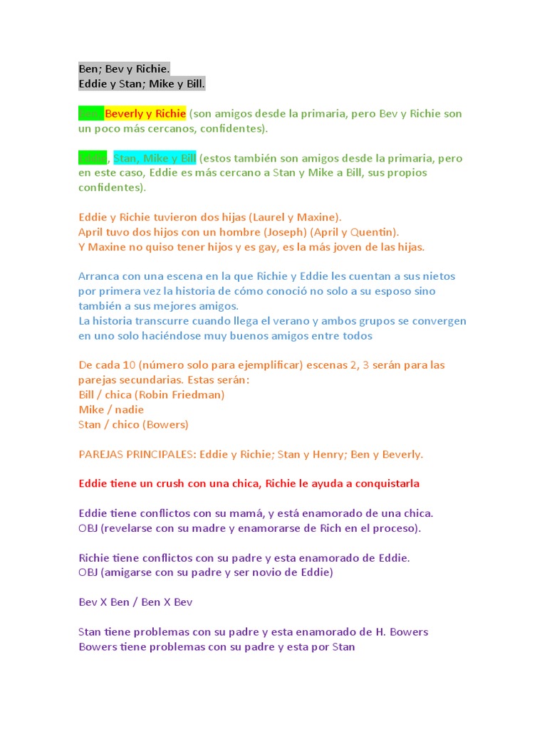 Beverly y Richie: Ben Bev y Richie. Eddie y Stan Mike y Bill | PDF
