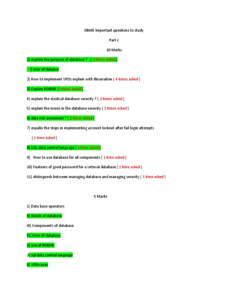 DBMS -Questions | PDF