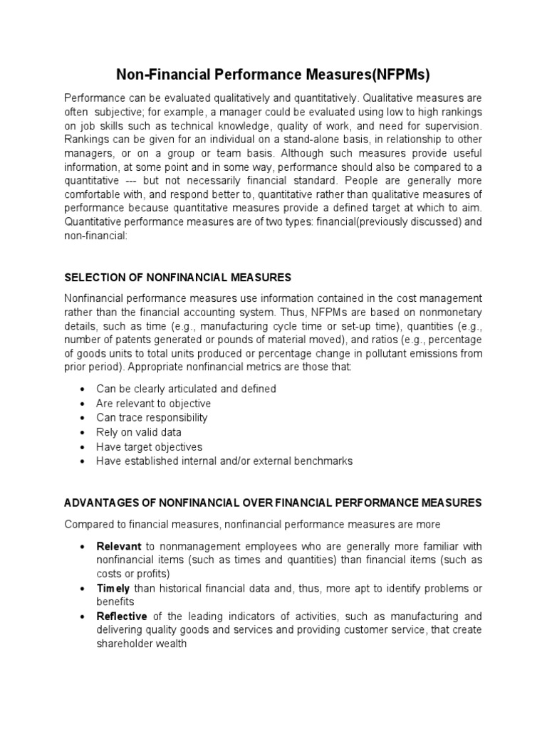 Understanding Non-Financial Performance Measures | PDF | Salary | Long ...