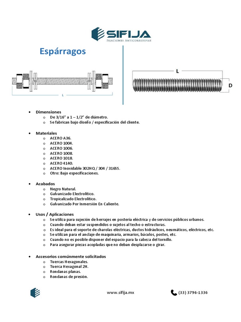 Medidas de Espárragos y Tornillos | PDF | Tornillo | Procesos industriales