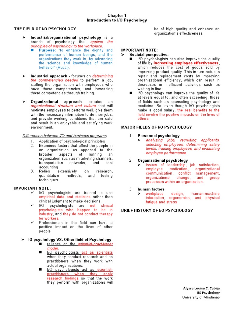 Chapter 1 IO | PDF | Industrial And Organizational Psychology | Psychology
