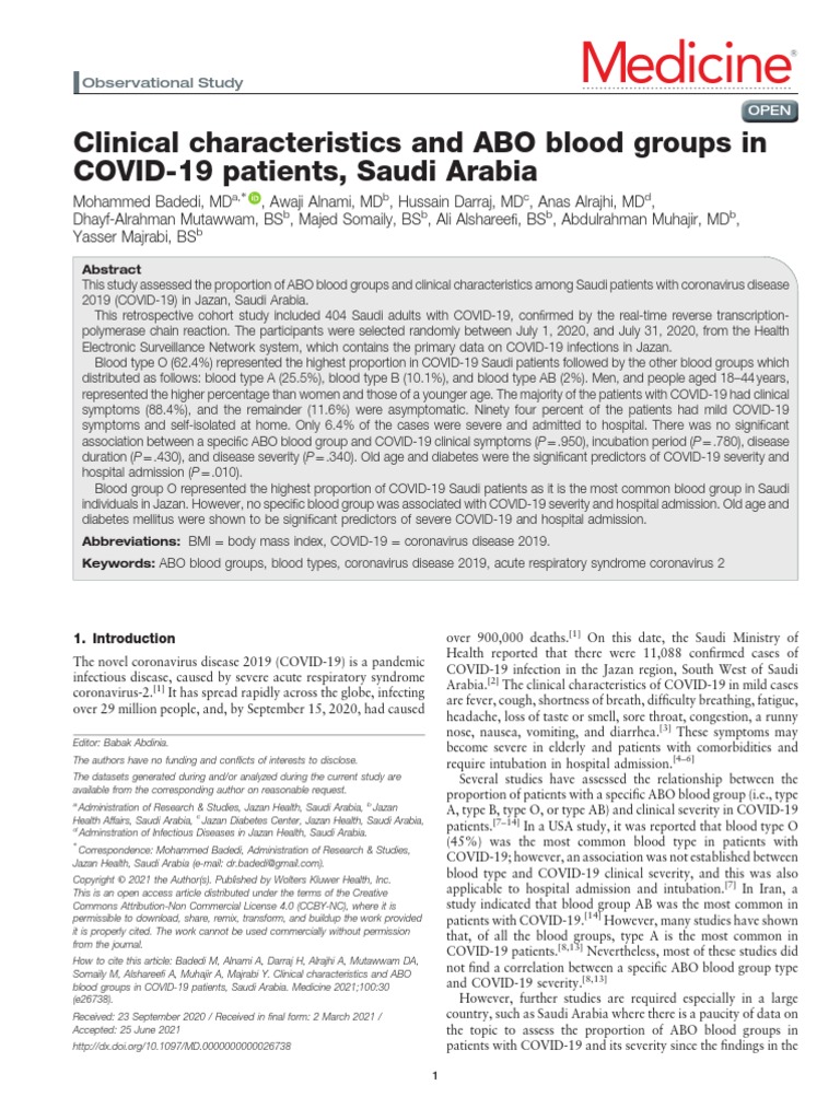 Clinical Characteristics and ABO Blood Groups in COVID-19 Patients ...