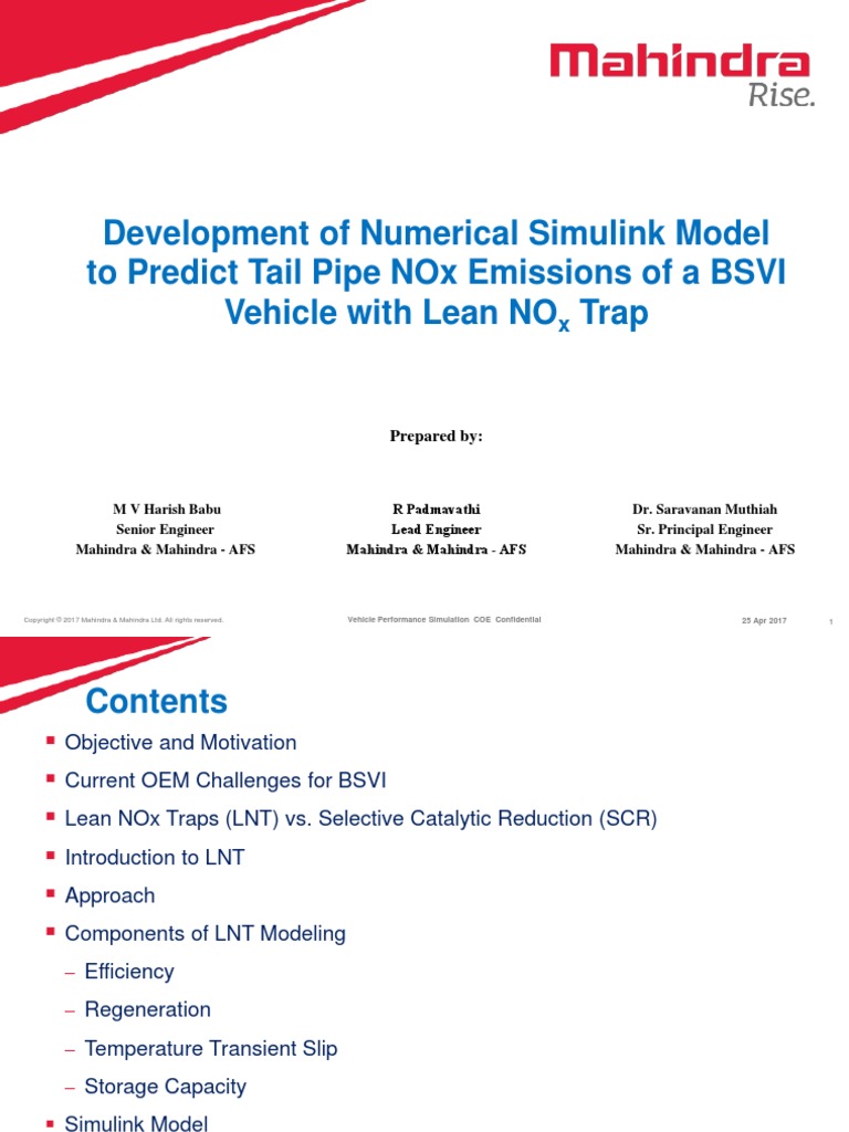 Development of Numerical Simulink Model To Predict Tail Pipe Emissions ...