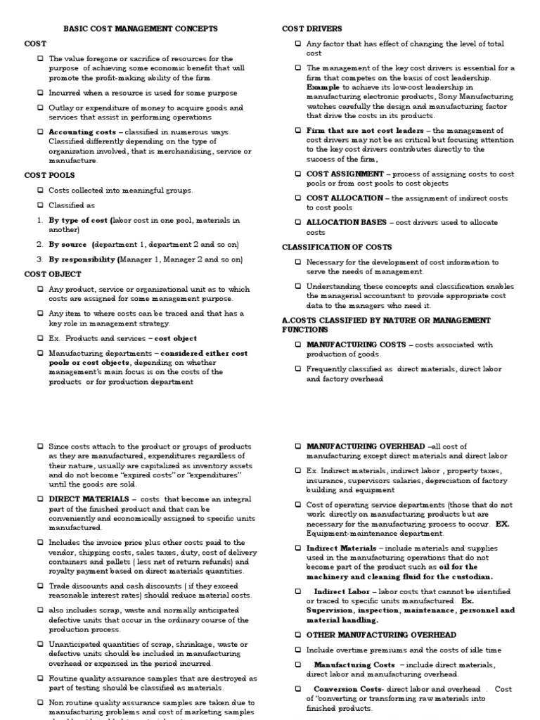 Basic Cost Management Concepts | PDF