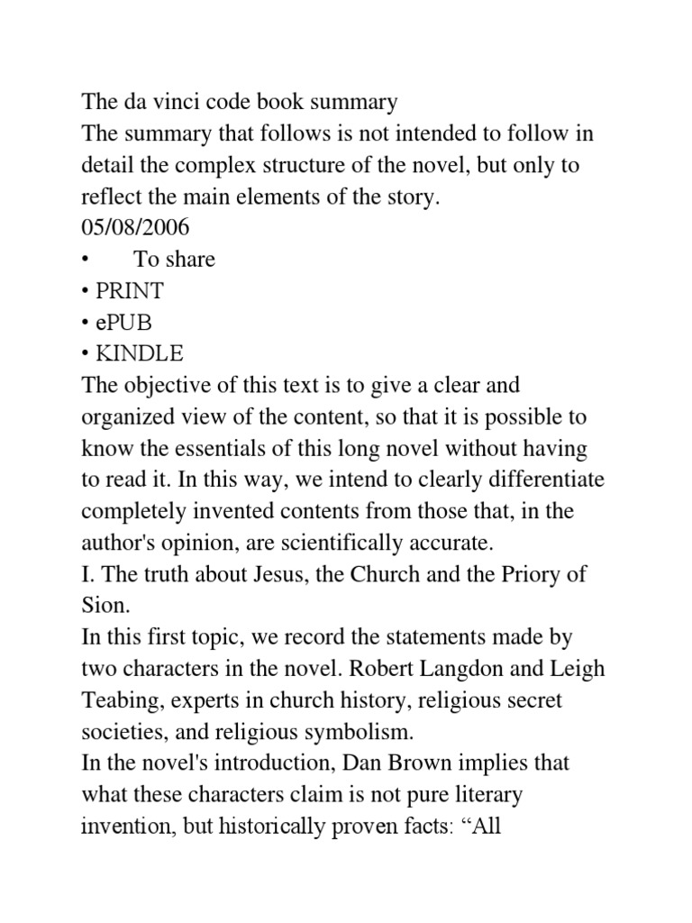 The Da Vinci Code Book Summary | PDF