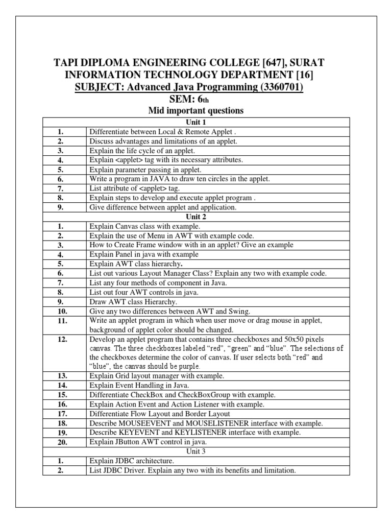 Mid Imp Question Pdf Java Programming Language Object Oriented Programming 