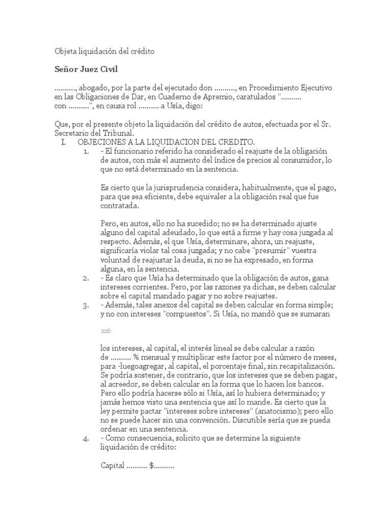 Objeta Liquidación Del Crédito N1 | PDF | Sentencia (ley) | Justicia