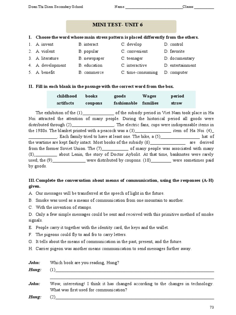 Mini Test Unit 6 | PDF | Communication