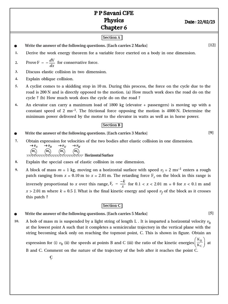 P P Savani CFE Physics: Date: 22/02/23 | PDF | Collision | Force
