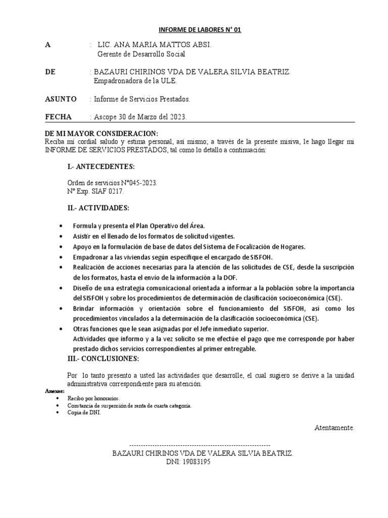 Informe de Labores N | PDF
