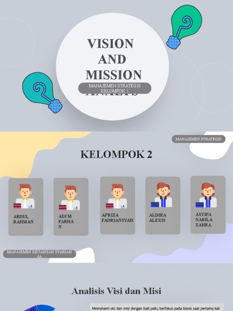 Vision AND Mission Analys: Manajemen Strategis Kelompok 2 | PDF | Karier & Perkembangan