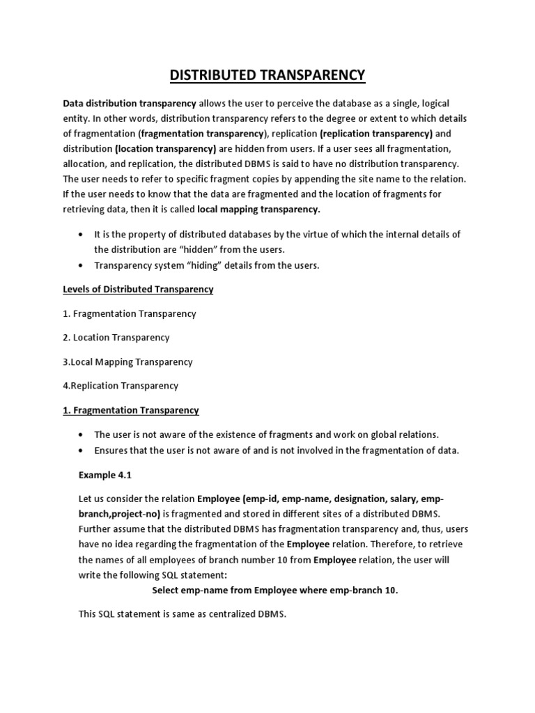 Distributed Transparency | PDF | Databases | Replication (Computing)