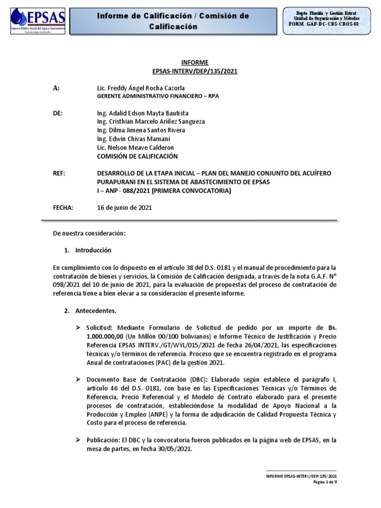 FORM GAF-CBS-CBOS-08 Informe de Calificación - Comisión Diagnóstico ...