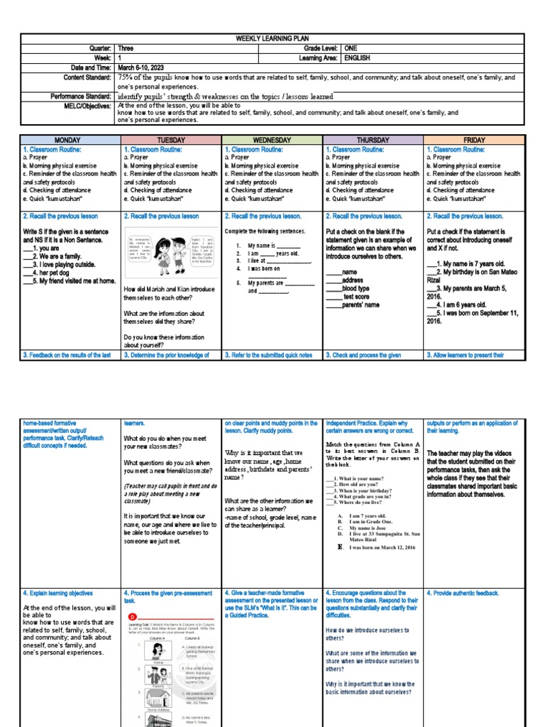 WLP - ENGLISH Q3 - Week 4 | PDF | Learning | Educational Assessment