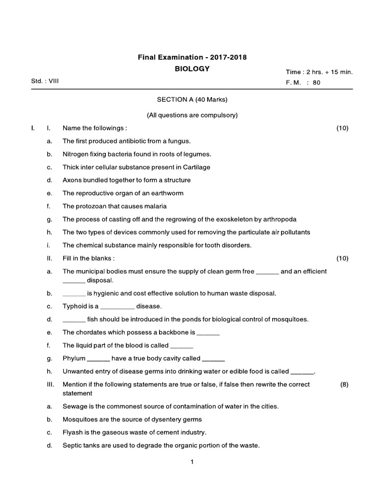 Icse Class 8 Biology 2018 | PDF