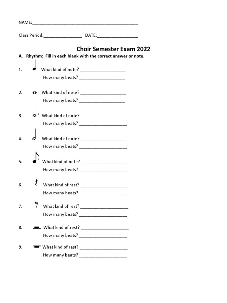 Choir Semester Exam 2022 | PDF | Musical Notation | Pitch (Music)