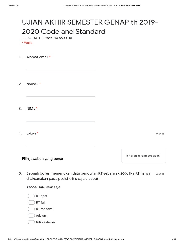 UAS Code and Standard - Google Formulir | PDF