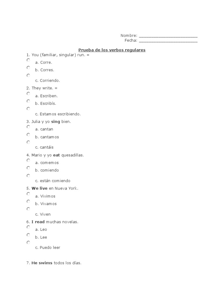Regular Verb Quiz | PDF | Artes del lenguaje y disciplina