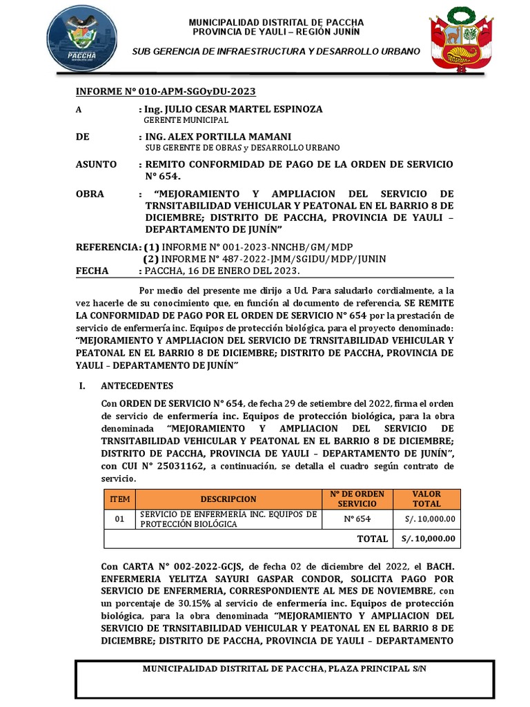 Informe #010 2023 Remito Conformidad de Pago (Servicio de Enfermeria ...