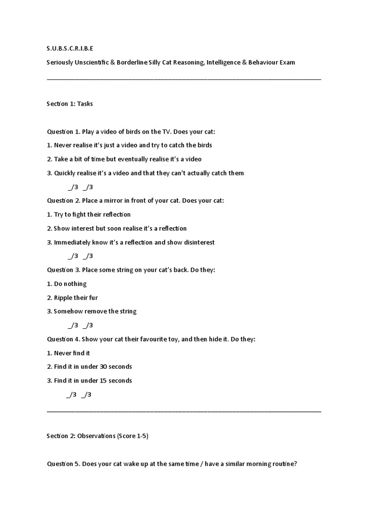 Cat IQ Test | Download Free PDF | Cats