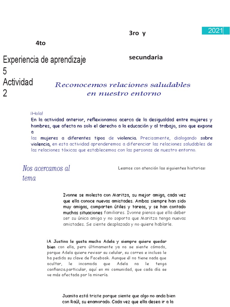 Tutoria 3° y 4° - Actv. 2 - Eda V | PDF | Comportamiento | Bienestar