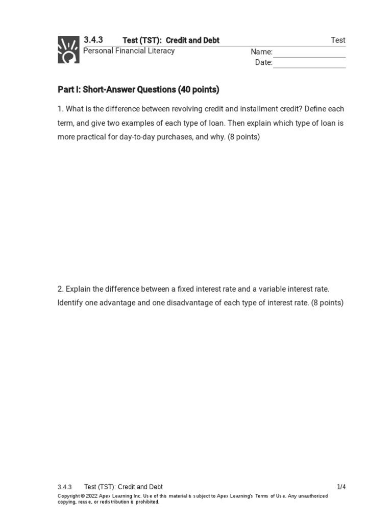 3.4.3 Test (TST) - Credit and Debt (Test) | PDF | Finance & Money ...
