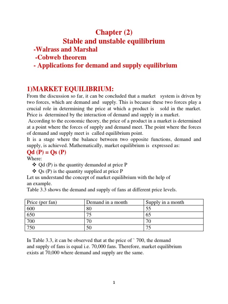 Chapter (2) Stable and Unstable Equilibrium | PDF | Elasticity (Economics) | Demand